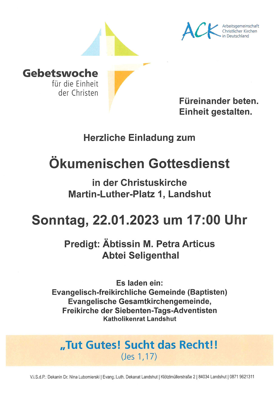 Ökumenischer Gottesdienst für die Einheit der Christen | Ev.-Luth ...